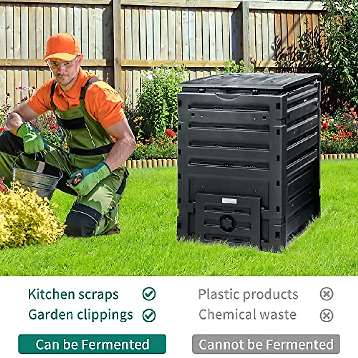 YITAHOME 120 Gallon (450L) Large Outdoor Compost Bin, Composter Box with Snap-on Top Lid and Aeration System, Lightweight Garden Compost Barrel Tumbler, Easy Assembly, BPA Free