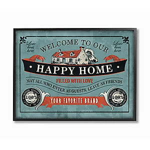 Stupell Industries Happy Home Inspirational Vintage Comic Book, Design by Artist Ester Kay Wall Art, 24 x 1.5 x 30, Black Framed