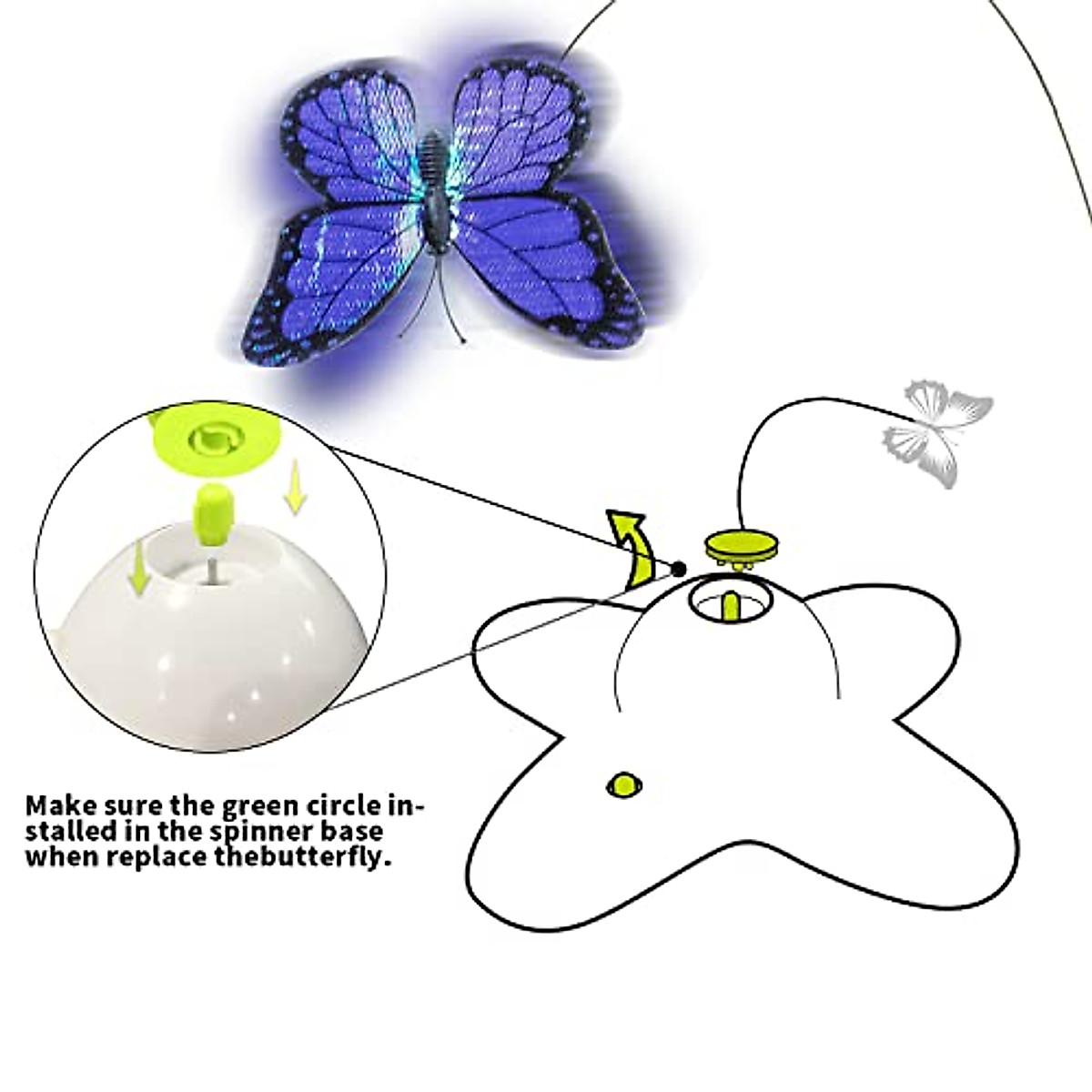 ALL FOR PAWS Interactive Cat Toy, Butter-Fly Cat Toys Interactive for Indoor Cats,Flutter Bug Cat Toys,Flutter Rotating Kitten Toys with 2 Replacements