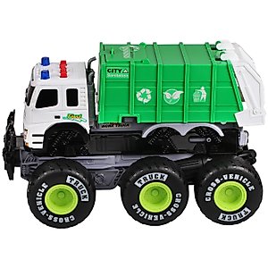 Dazmers Friction Powered Monster Garbage Truck with Lights and Sounds, Transform Recycling Truck Vehicle Toy, for Boys and Girls Ages 3+