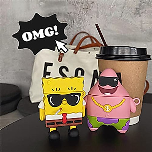 Airpods Case 3D Cute and Funny Anime Characters Cool Spongebob Squarepants and The Rich and Famous Patrick Star Advanced Soft Silicone Airpods Case (2pcs)