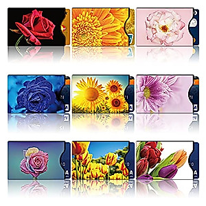 CARSLIFE 12 RFID Blocking Sleeves (9 Credit card sleeves & 3 passport sleeves) Anti RFID Identity Theft Protection,Beautiful flowers design