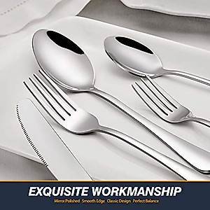 Hiware 40-Piece Silverware Set with Drawer Organizer, Flatware Sets for 8, Stainless Steel Cutlery Set with Tray, Utensils Tableware For Home Kitchen Restaurant Hotel, Mirror Polished, Dishwasher Safe