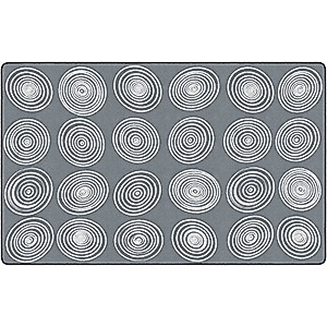 Flagship Carpets Circles Abstract Educational Area Rug for Kids Room Seating Décor, Children's Classroom, Play Carpet for Teaching and Playroom, Seats 24, 7'6" x 12', White & Grey