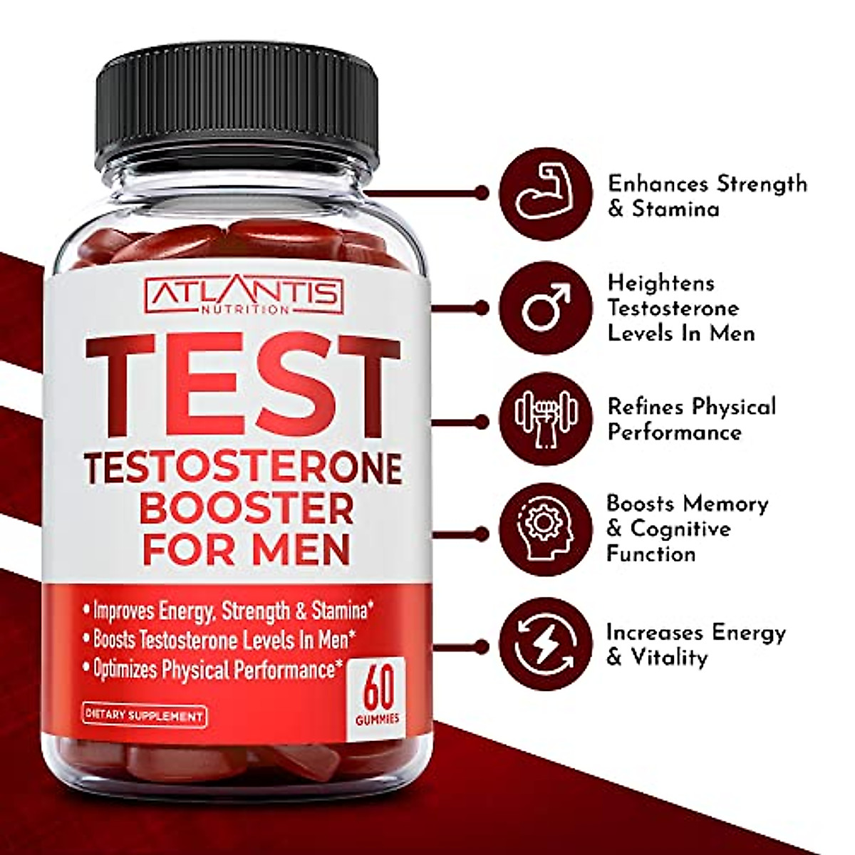 Testosterone Booster For Men Gummies - Male Enhancement, Boosts Energy, & Optimizes Physical Performance. Formulated with Tribulus, Horny Goat Weed, Saw Palmetto, Maca Root & More - 60 Gummies