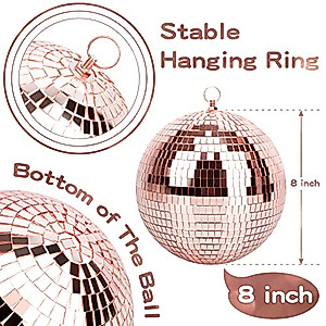Mirror Ball for Disco DJ Club Party Wedding Home Decor, Muscab 8 Inch Disco Ball with Hanging Ring, Rose Gold