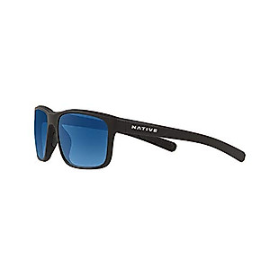 Native Eyewear Wells Polarized Rectangular Sunglasses, Matte Black Crystal/Blue Reflex, 58 mm