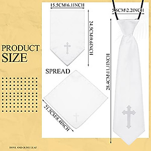5 Pieces Boys First Holy Communion Accessories Boys Communion Set Including 1 White Tie 1 Folded Handkerchief Embroidered with the Cross 1 Cross Pin 1 Pearl Rosary 1 Cross Candle for Baptism