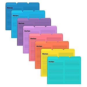 Lined File Folders, 24 Pack, Notes Tabbed File Folders, 1/3 Cut Tabs, 8 Vibrant Colors, Heavyweight, Letter Size Folders, 9.5" x 11.5", Left/Center/Right Set Per Color, by Better Office Products