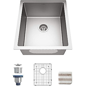 Bar Sink, TORVA 15 x 17 Inch Undermount Kitchen Sink, 16 Gauge Stainless Steel Wet Bar or Prep Sinks Single Bowl, Fits 18" Cabinet