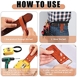 Jetec 4 Pieces Leather Belt Clip Tape Measure Clip Measuring Tape Clip Tool Belt Tape Measure Holder Drill Impact Tool Holster Tool Belt with Loops for Tape Measure, Drills, Clipped Tools
