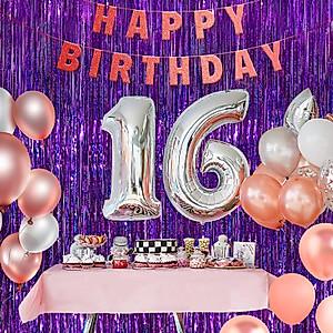 Purple Metallic Tinsel Foil Fringe Curtains, 2 Pack 3.3x8.3 Feet Streamer Backdrop Curtains for Birthday Party Decorations, Halloween Decor, Foil Curtain Backdrop for Bachelorette Party