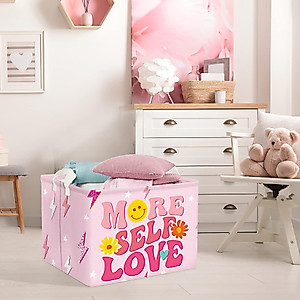 Clastyle Pink Mothers Day Gift Basket Flower Star Love Preppy Shelf Basket Rectangle Clothes Books Toys Chest