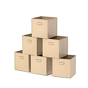 Home (Beige 6-Piece Set Bins for Shelves and Foldable Storage Cubes, Office, and Nursery Complete, (L) 11.15” x (W) 10.5” x (H) 10.5