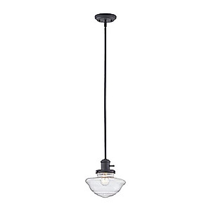 Design House 587451 Schoolhouse Modern Industrial Farmhouse Indoor Dimmable Pendant Light with Clear Seedy Glass for Kitchen Dining Bar Area, Matte Black