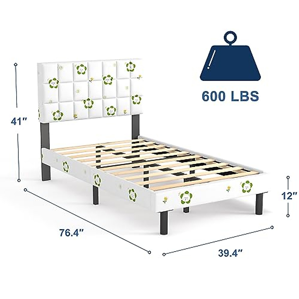 Molblly Twin Bed Frame Upholstered Platform with Velvet Headboard and Strong Wooden Slats, Non-Slip,No Box Spring Needed, Easy Assembly,White Green