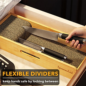 SpaceAid Knife Drawer Organizer Bamboo Insert Dock, Kitchen Steak Knives Holder Organizers Block for Drawer in Storage Organization (Small)
