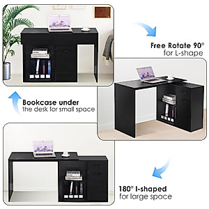 VANSPACE L-Shaped Rotating Computer Desk with Storage Shelves 68 inch Home Office Desk Corner with Drawers and File Cabinet Multipurpose Study Writing Table for Bedroom Small Space Black