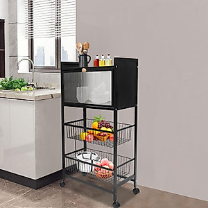 4 Tier Kitchen Organizer Shelf,with 4 Walls, Rolling Kitchen Storage Rack,Metal Shelves Unit for Kitchen, Bathroom, Garage (Black)