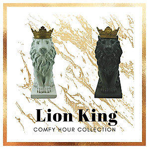 Comfy Hour Wildlife Collection 15" Lion Figurine, King of Forest Statue Sculpture, Home Decoration, Black & Gold, Resin Stone