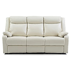 Glory Furniture Ward Faux Leather Double Reclining Sofa in Pearl