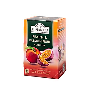 Ahmad Tea Black Tea, Peach & Passion Fruit Teabags, 20 ct (Pack of 1) - Caffeinated & Sugar-Free