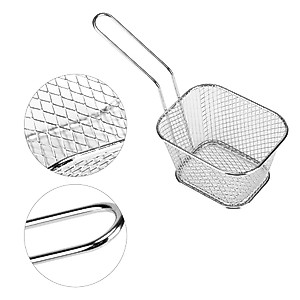 MOUMOUTEN Mini Square Fry Basket, Stainless Steel French Fries Holder Deep Fryer Baskets Serving Food Strainer, Serving Chips Fryer Cooking Tool for Chip Shrimp