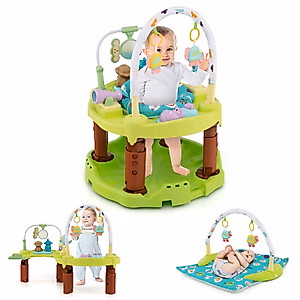 BABY JOY Baby Bouncer Activity Center, 3 in 1 Activity Center & Table | Infant Play Mat, Bouncing Activity Saucer w/Music, 3 Adjustable Height, 360° Seat, Exersaucer for Babies 0-24 Months (Green)