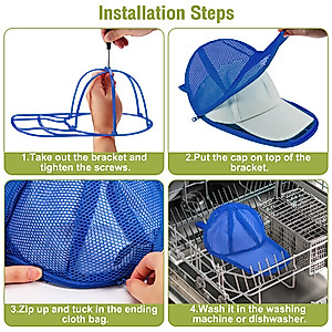 MAGTSMEI Hat Washer Cage, 1Pack Hat Washer for Baseball Caps Foldable Hat Cleaner for Washing Machine, Dishwasher Hat Rack Protector Organizer Storage for Flat & Curved Hats Blue