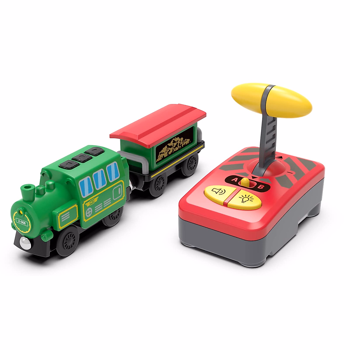 HANQIAN Battery Operated Locomotive Train Set for Wooden Train Track Electric Remote Control Magnetic Train Vehicles Toy Powerful Engine Light Train Cars Toy Sets for Kids Toddler Gift