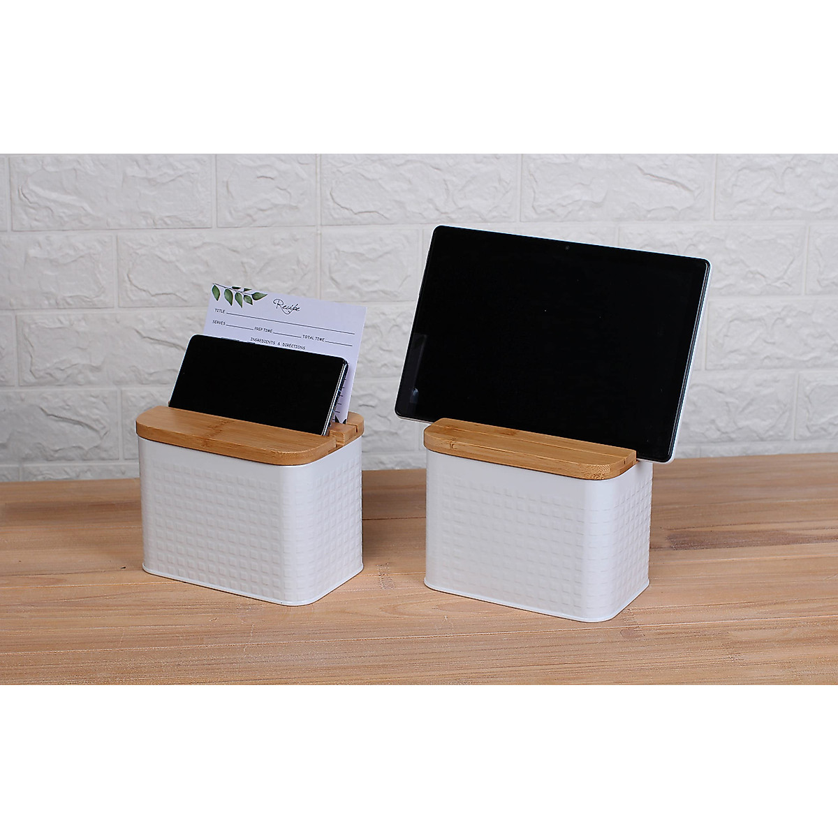 Jovai Brands Recipe Box - Metal Organization Tin Includes Blank Cards & Interior Dividers - Classic Neutral Style White Metallic Decorative Holder - Thick Card Stock - Perfect Organizer Gift Set