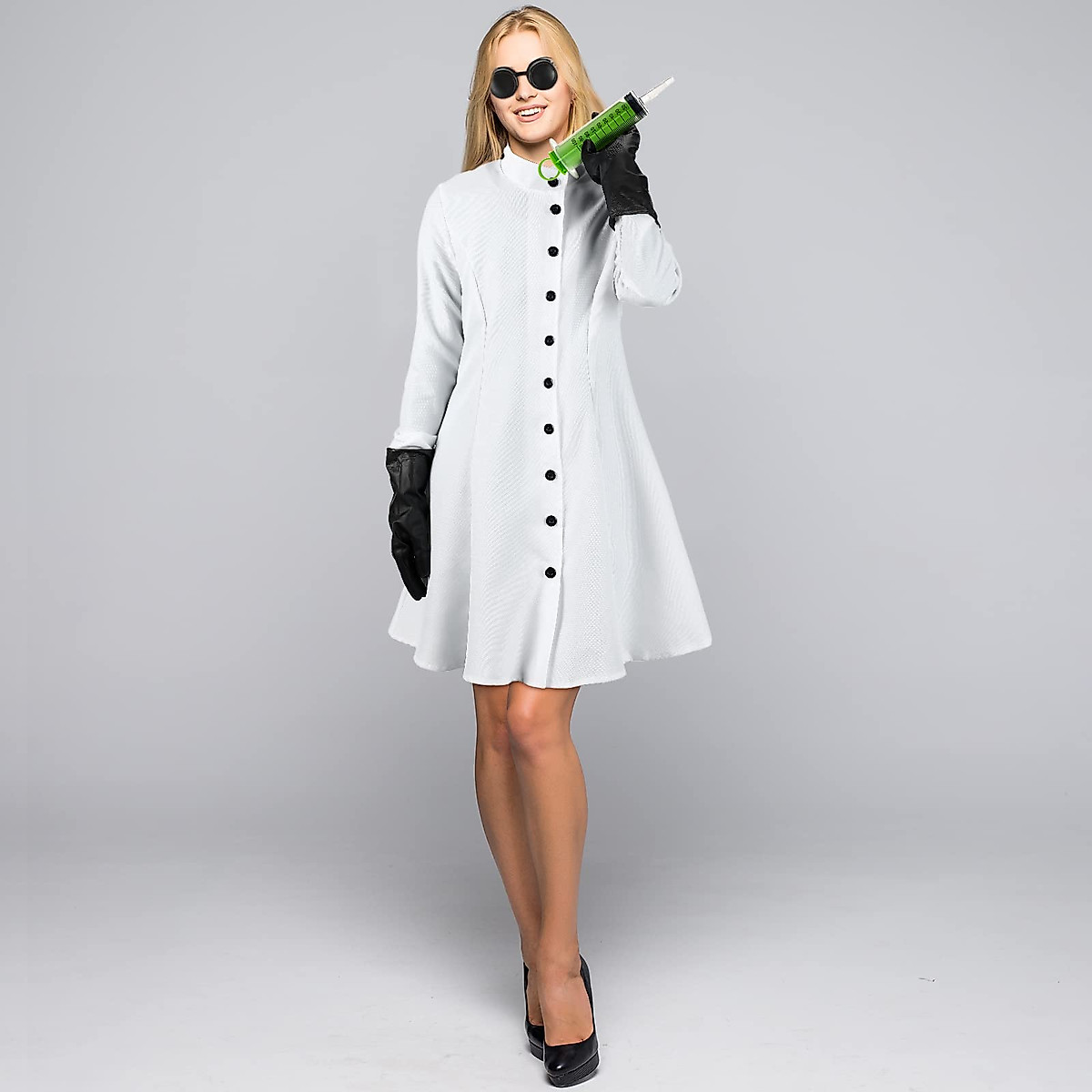 Jiuguva 5 Pcs Women's Mad Scientist Costume for Adult Halloween Party Costume(XL) Black