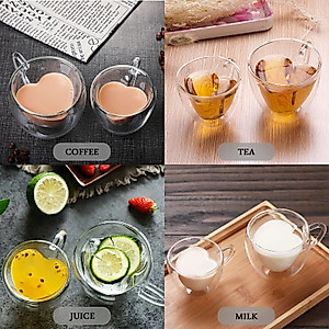 Asng Heat resistant creative double layer heart cup cup clear glass milk cup tea milk cup cup coffee cup (240ML/8oz)