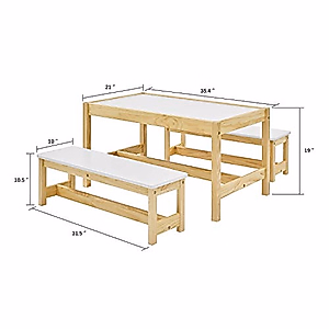 MUSEHOMEINC Kids Activity Table and Bench Set,Drawing and Painting Table for Study,Arts,Craft and Dining.3 in 1 Todder Play Table and Chair Set,Wooden Playroom and Learning Furniture
