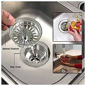 Highcraft 9735 Heavy Duty Kitchen Sink (3-1/2 Inch) Stainless Steel Drain Assembly With Strainer Basket KOHLER Style Stopper, 1.79