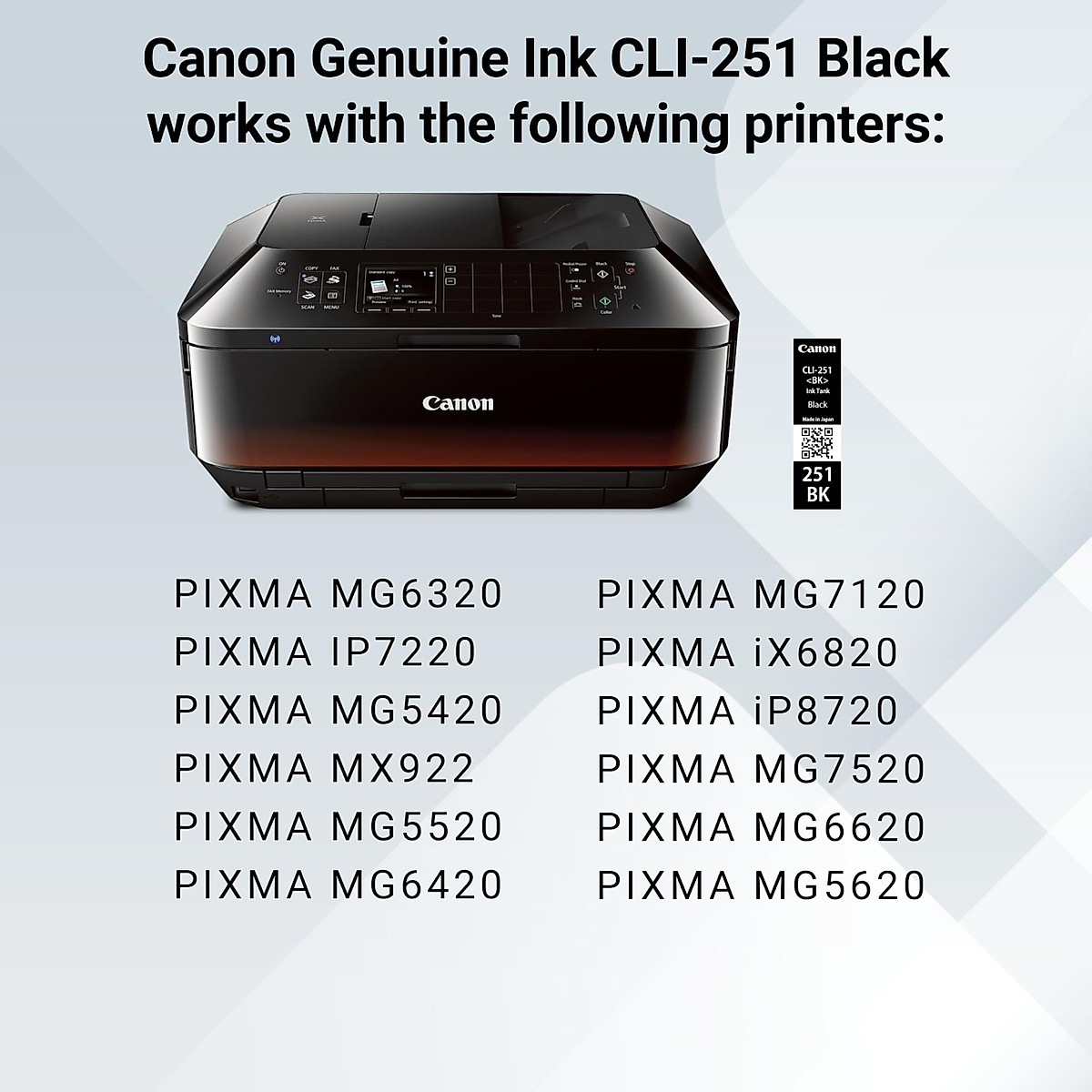 Canon CLI-251 Black Compatible to iP7220,iP8720,iX6820,MG5420,MG5520/MG6420,MG5620/MG6620,MG6320,MG7120,MG7520,MX922/MX722 Printers