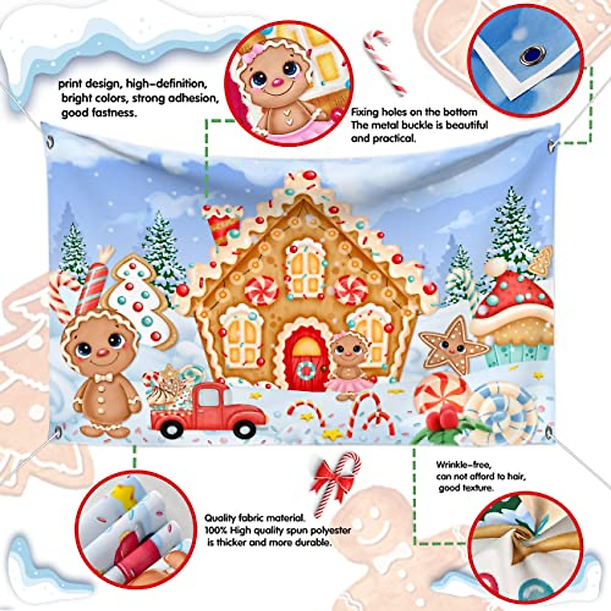 Gingerbread Christmas Decorations Christmas Ginger Bread Backdrop Porch Sign Outdoor Door Banner Holiday Home Office Fireplace Christmas New Year Party Decorations