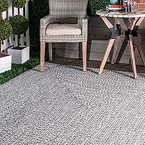 nuLOOM Wynn Braided Indoor/Outdoor Area Rug, 5' x 8', Light Grey/Salt and Pepper
