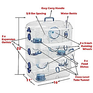 3-Solid Floor Levels Habitat Hamster Home House Rodent Gerbil Mouse Mice Expandable and Customizable Cage