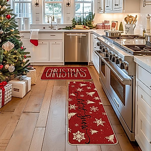 Artoid Mode Xmas Trees Snowflake Let It Snow Merry Christmas Kitchen Mats Set of 2, Winter Decor Low-Profile Kitchen Rugs - 17x29 and 17x47 Inch