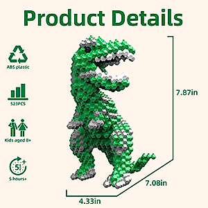 KADELE Fun Dinosaur Building Set 421PCS, Green T-Rex Creative Educational Toys Boys Girls 8+, Animal Figures Building Kit Model Jurassic Dino Blocks Toy Dispaly Gifts for Kids & Adults