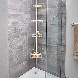 iDesign York Steel Tension 4-Shelf Extendable Corner Storage Caddy - 8" x 11" x 108", Pearl White