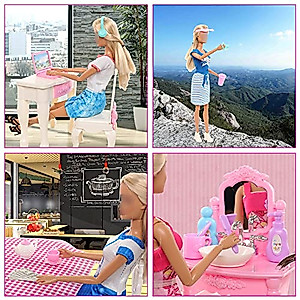 BARWA 32 Pcs Doll Suitcase Luggage Travel Clothes and Accessories for 11.5 inch Girl Doll Travel Carrier Storage, Including 1 Luggage 1 Suitcase 23 Travel toiletries 5 Dresses 1 Puppy 1 Computer…