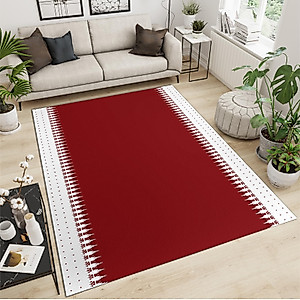 Christmas Festive Decor Red 3x5 Area Rug, Red and White Geometric Washable Carpet, Soft Non-Slip Foldable Hardwearing Mat for Living Room Bedroom Entryway Hallway Porch Apartment