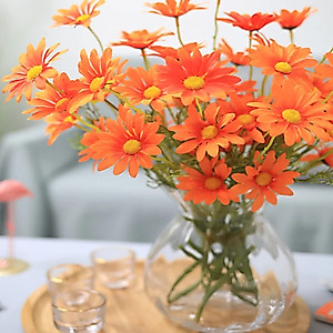 10 Bundles Fake Daisy Mums Artificial Flowers for Outdoors Decoration Uv Resistant Faux Flowers Greenery Shrubs Plants for Hanging Planter Home Wedding Office Garden Outside Decor (Orange)