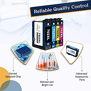 Colorking Remanufactured Ink Cartridge Replacement for 702XL T702 702 XL for Pro WF-3720 WF-3730 WF-3733 WF3720 WF3730 WF3733 Printer (1 Large Black, 1 Cyan, 1 Magenta, 1 Yellow, 4-Pack)