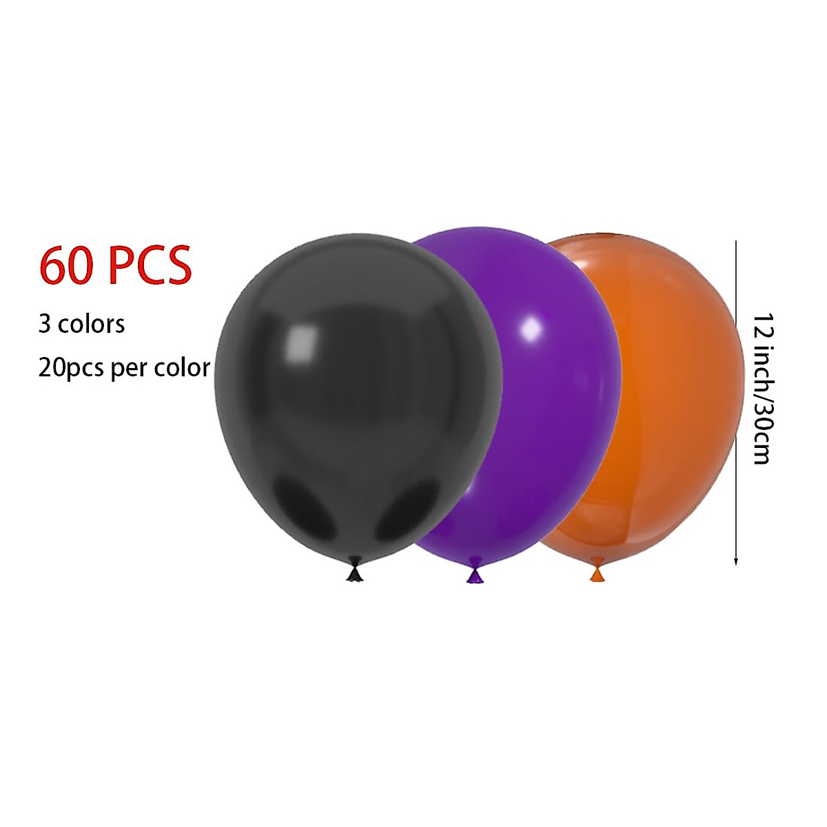 JODIDI 60 Pcs 12-Inch Latex Balloons in Black, Orange, and Purple - Perfect for Halloween, Graduation, Birthday, Baby Shower, and Party Decorations