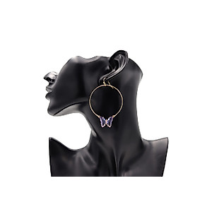 Kathaya Women’s Dangling Hoop Earrings With Gemstone Butterfly Fashion Charms For Women Girls Dangle Drop Earring Jewelry Gift Set (Purple)