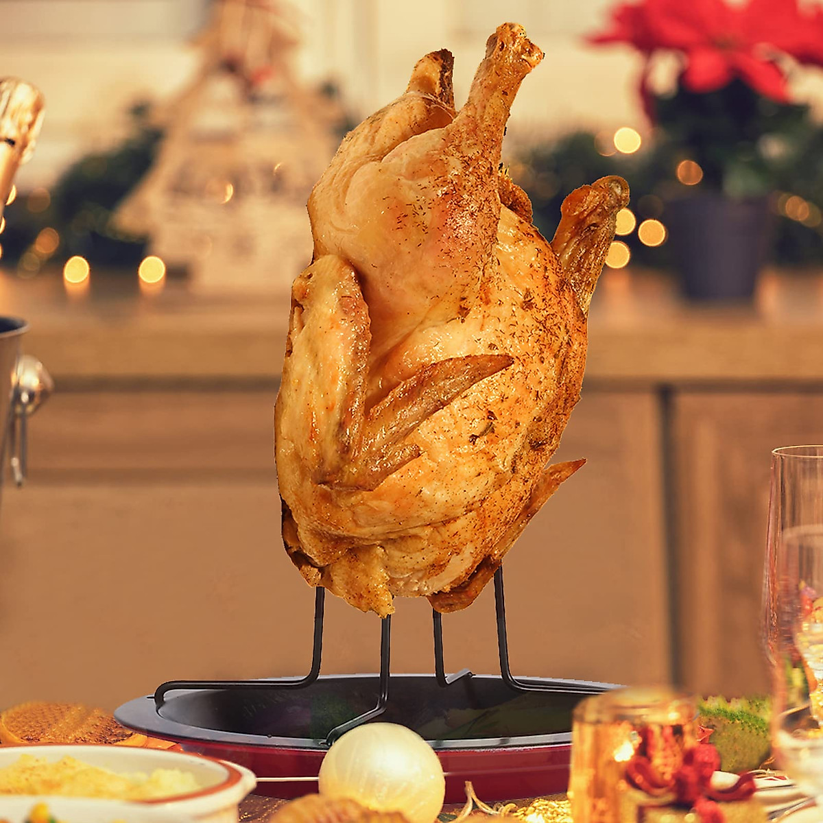 Yuecoom Roast Chicken Dish, Chicken Roasting Rack, Non-Stick Vertical Chicken Cooking Grill Rack with Pan Roasting BBQ Party Roaster Tray