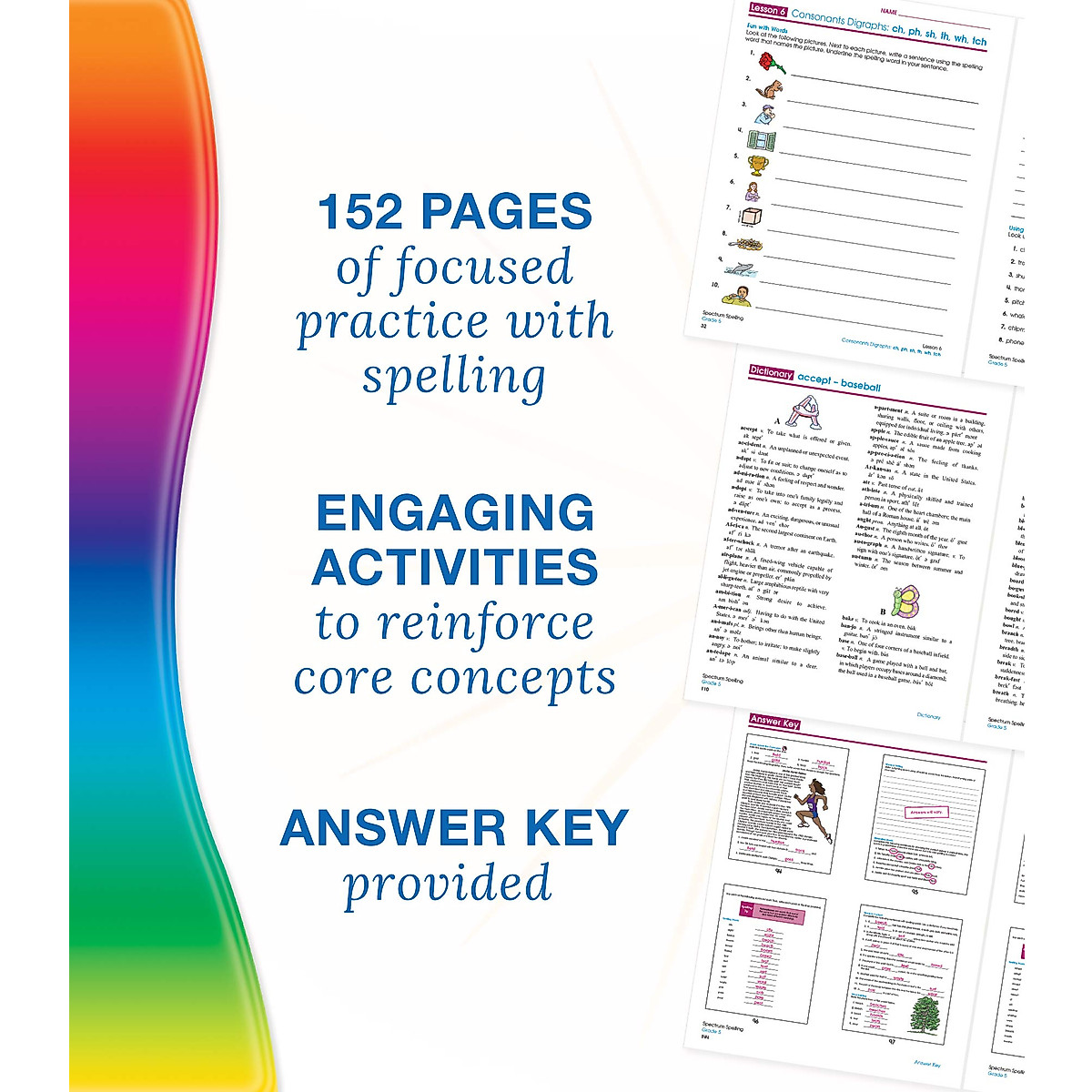 Spectrum 5th Grade Spelling Workbooks, Ages 10 to 11, Spelling Grade 5 Workbooks Covering Vowels, Blends & Digraphs, Practice Building Spelling Skills, Vocabulary, and Dictionary Skills